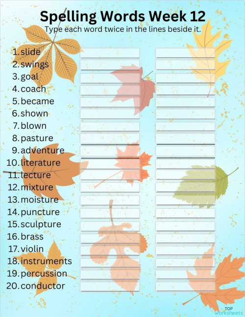 Spelling Words Week 12.1. Interactive worksheet | TopWorksheets