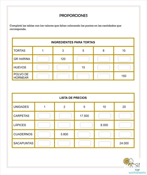 Proporcionalidad Directa Fichas Interactivas Y Ejercicios Online