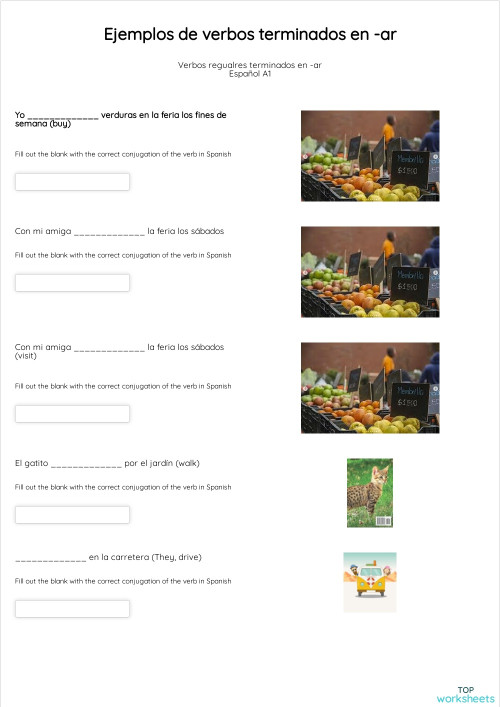 Ejemplos de verbos terminados en -ar I. Ficha interactiva | TopWorksheets
