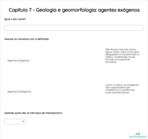 Capítulo 7 - Geologia e geomorfologia: agentes exógenos. Ficha ...