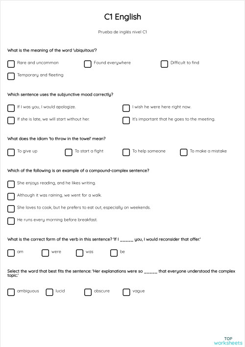 C1 English. Interactive worksheet | TopWorksheets