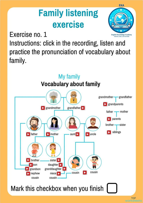 Family listening exercise. Interactive worksheet | TopWorksheets