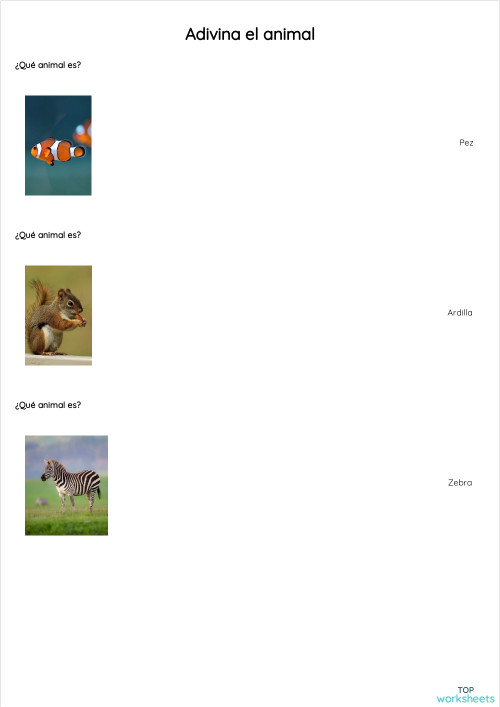 Adivina el animal. Ficha interactiva | TopWorksheets