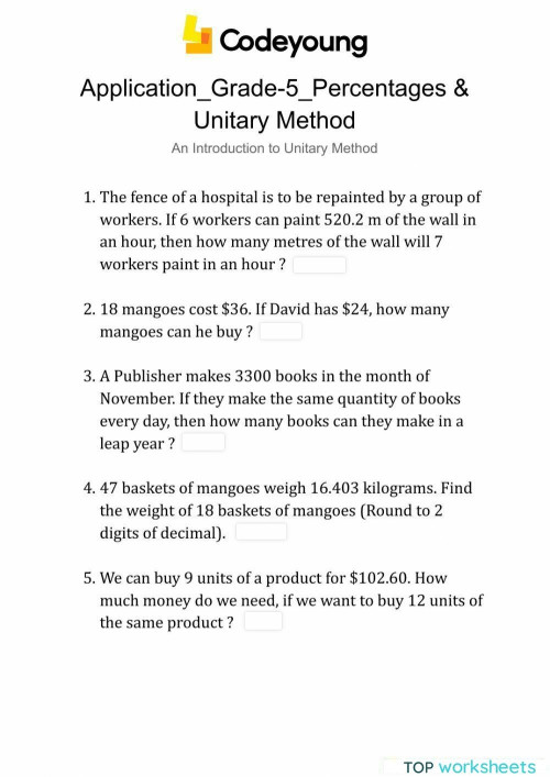 Application An Introduction To Unitary Method Interactive Worksheet Application An Introduction To Unitary Method Interactive Worksheet