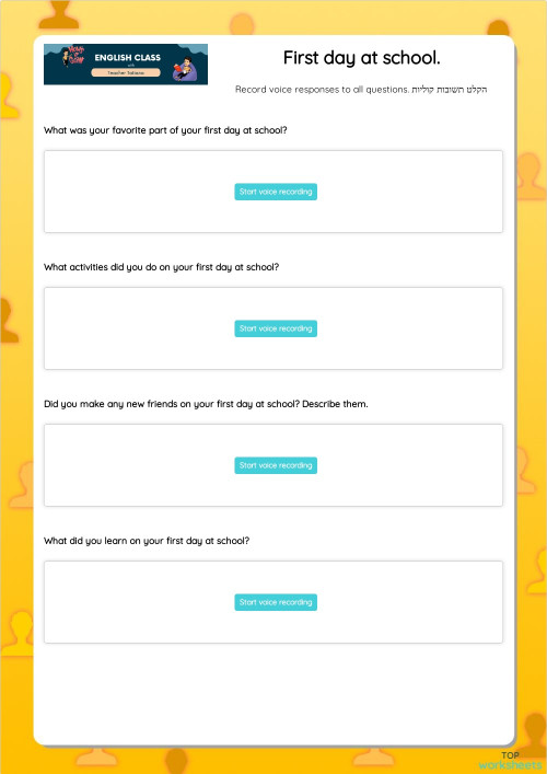 First day at school.. Interactive worksheet | TopWorksheets