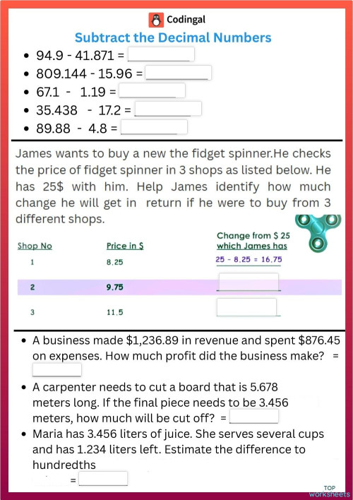 M_G05M08L18_WA02_Subtracting_Decimals_4. Interactive worksheet ...