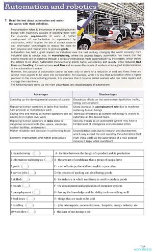 Automation and Robotics (1). Interactive worksheet | TopWorksheets