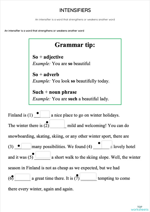 INTENSIFIERS. Interactive worksheet | TopWorksheets
