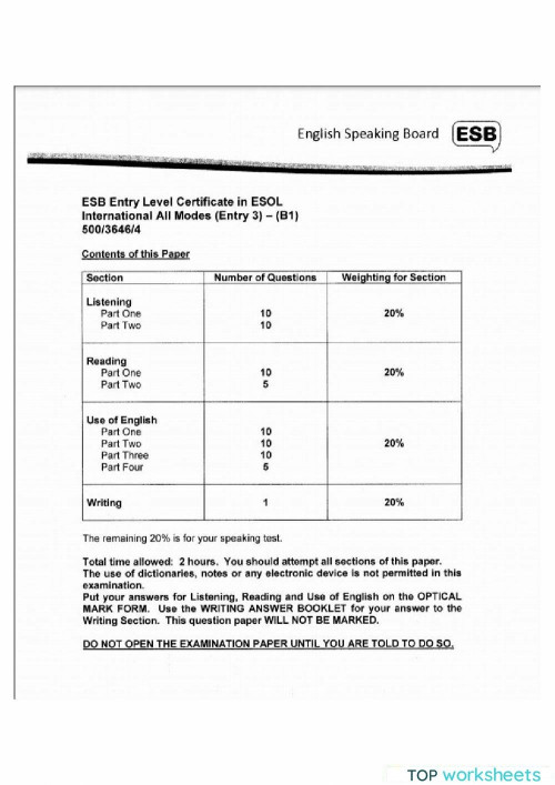 ESB B1 READING Sample 1. Interactive worksheet | TopWorksheets