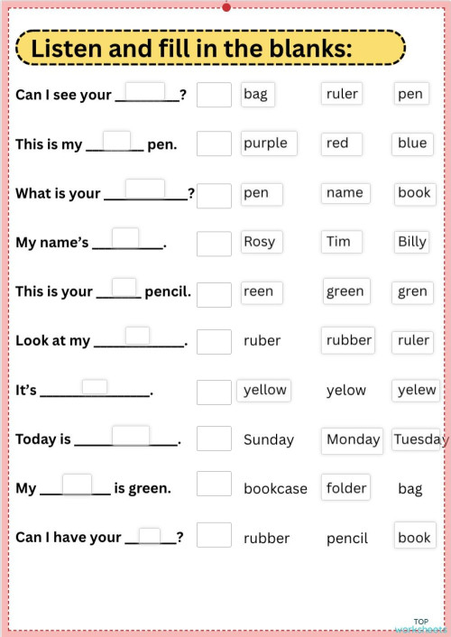 Starter-Unit 1 L 56. Interactive worksheet | TopWorksheets