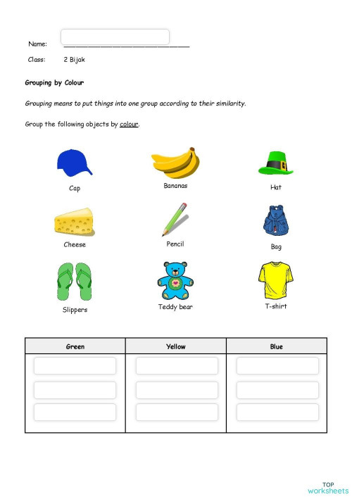 Week 6: Grouping by Colour. Interactive worksheet | TopWorksheets