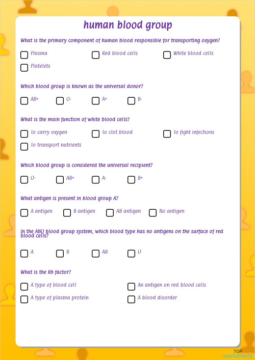 human blood group. Interactive worksheet | TopWorksheets