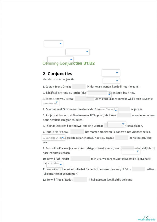 Oefening Conjuncties B1/B2 (Sprong Online H2). Interactive worksheet ...