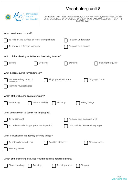 Vocabulary unit 8. Interactive worksheet | TopWorksheets
