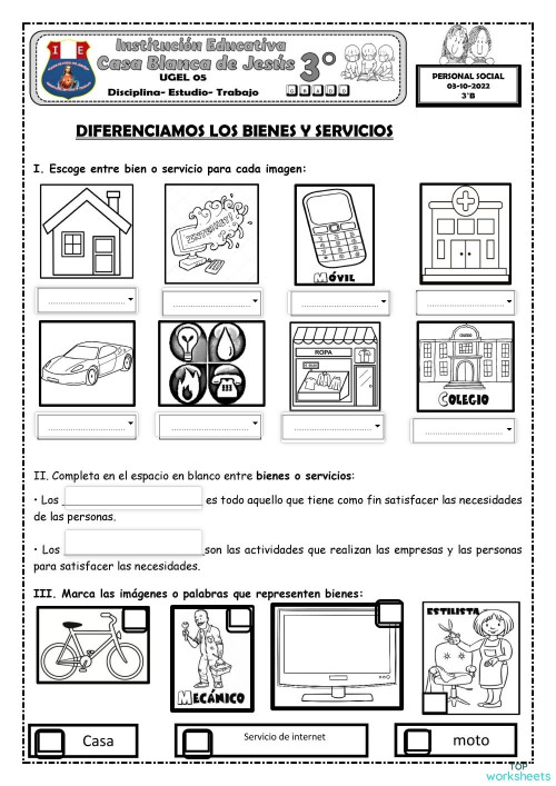 DIFERENCIAMOS LOS BIENES Y SERVICIOS. Ficha interactiva | TopWorksheets