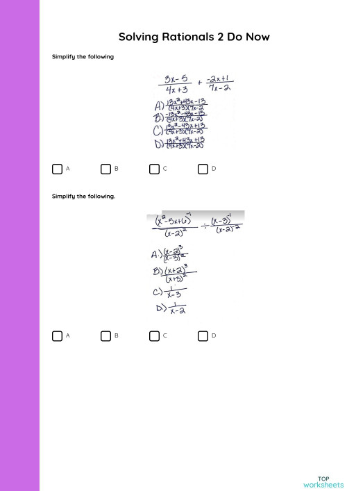 Solving Rationals 2 Do Now. Interactive worksheet | TopWorksheets