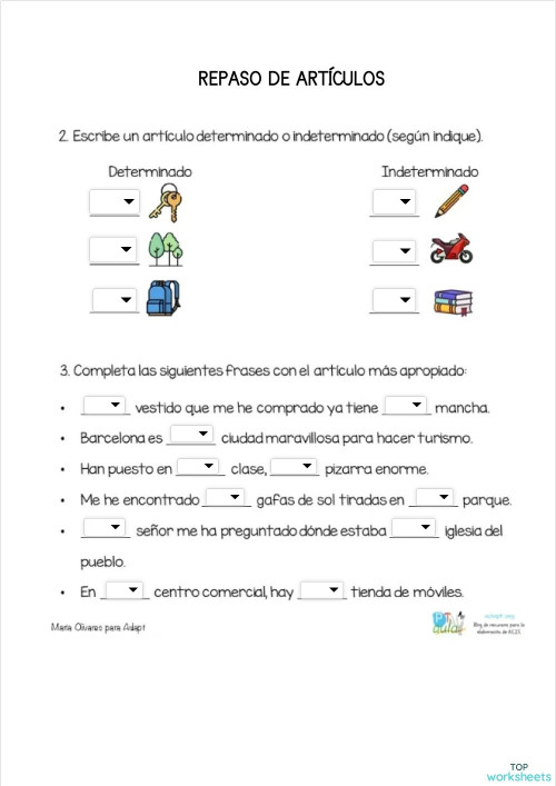 Artículos determinados e indeterminados (mundoprimaria). Ficha ...