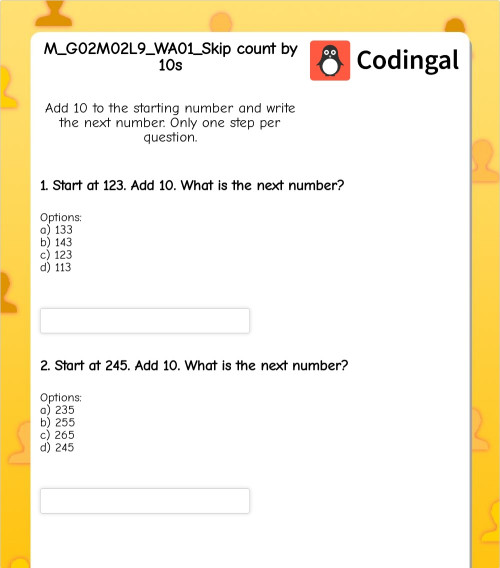 M_G02M02L9_WA01_Skip count by 10s. Interactive worksheet | TopWorksheets