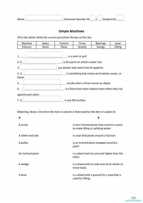Simple Machines. Interactive worksheet | TopWorksheets