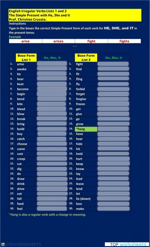Irregular Verbs Simple Present. Interactive worksheet | TopWorksheets