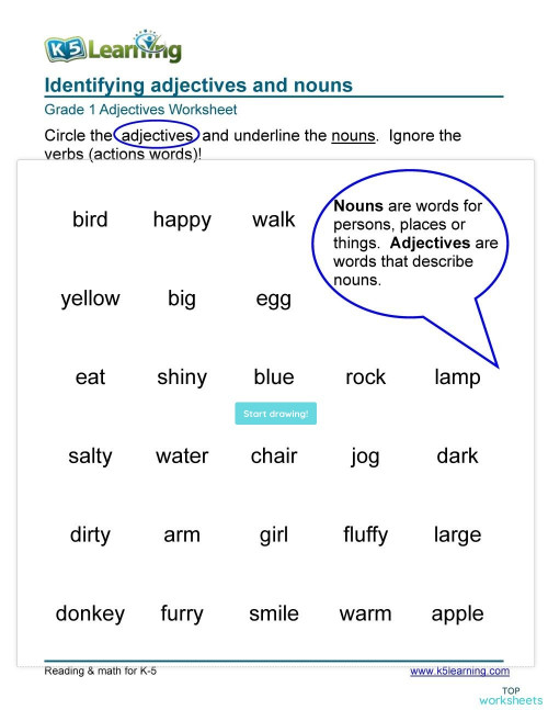 Identifying Adjectives and Nouns. Interactive worksheet | TopWorksheets