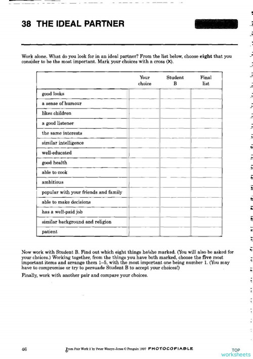 The ideal partner. Interactive worksheet | TopWorksheets