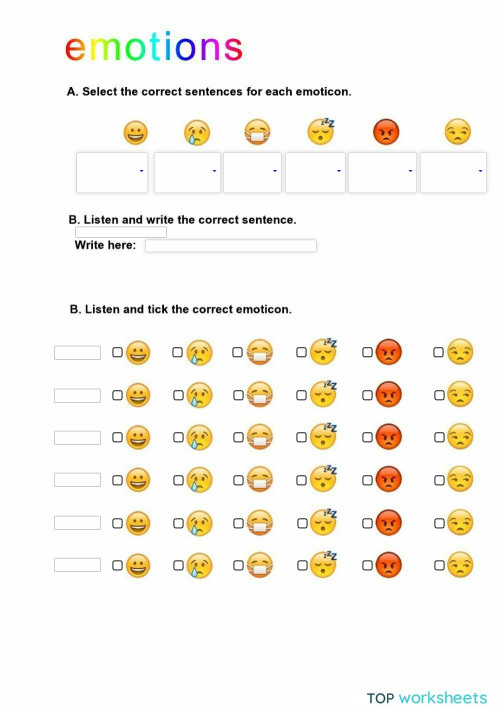 So English part 1 emotions. Interactive worksheet | TopWorksheets