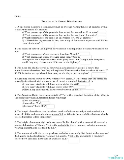 Normal Distributions. Interactive worksheet | TopWorksheets