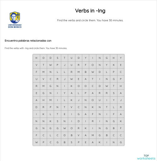 Verbs in -Ing. Interactive worksheet | TopWorksheets