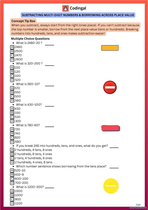 M_G03M05L11_WC01_Use_place_value_for_subtraction_1. Interactive worksheet | TopWorksheets