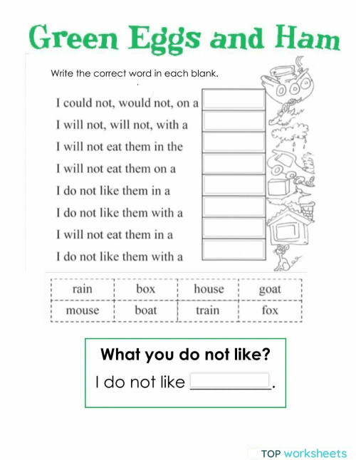 Green Eggs and Ham. Interactive worksheet | TopWorksheets