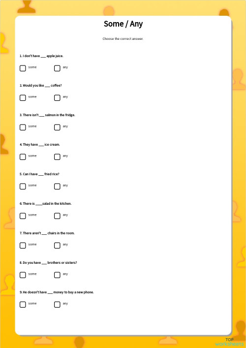 Some / Any. Interactive worksheet | TopWorksheets