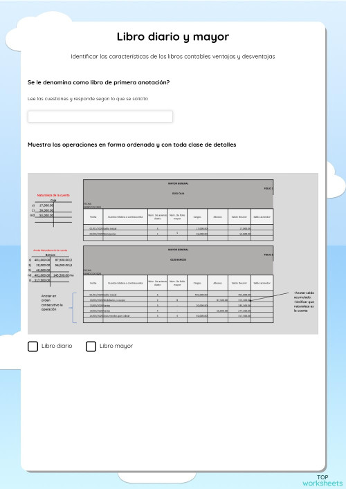Libro diario y mayor. Ficha interactiva | TopWorksheets