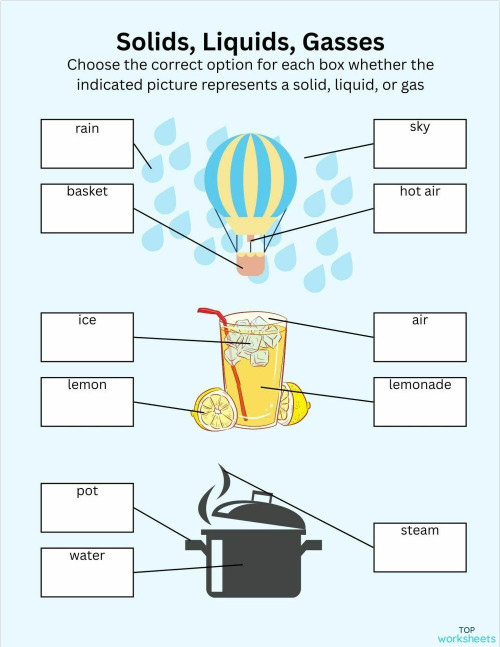Solids, Liquids, Gasses. Interactive worksheet | TopWorksheets