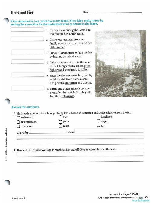 Lesson 65: Read: The Great Fire Pg75. Interactive worksheet | TopWorksheets