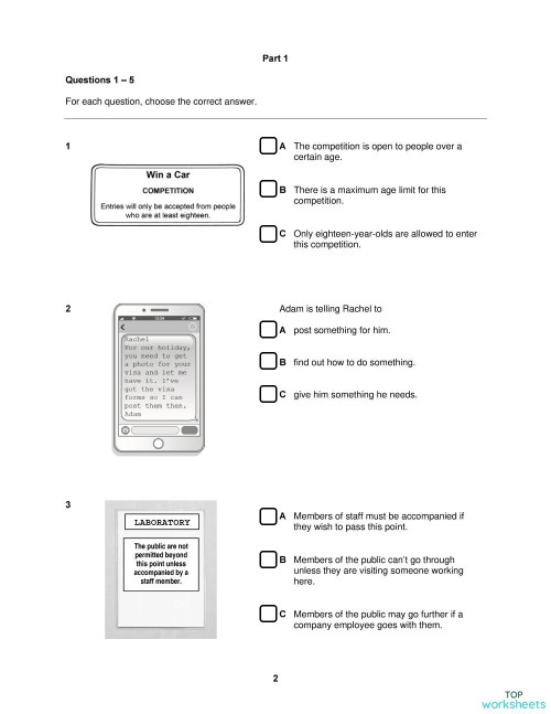 Reading PET practise. Interactive worksheet | TopWorksheets