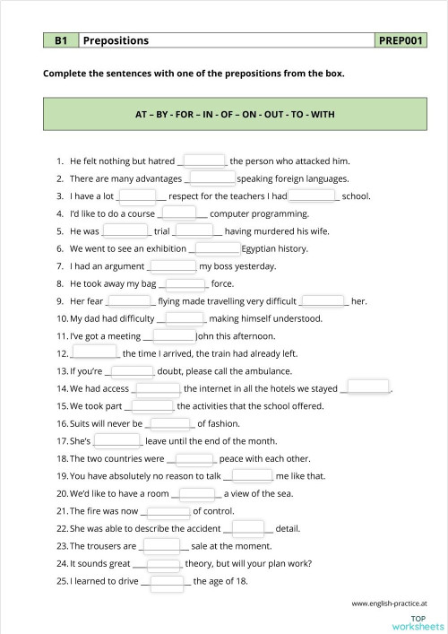 B2 - Prepositions 1. Interactive worksheet | TopWorksheets