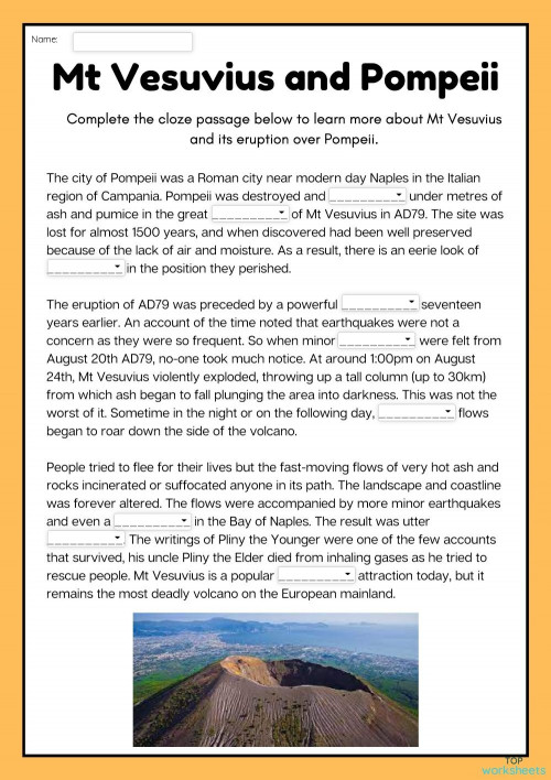 Mt Vesuvius and Pompeii. Interactive worksheet | TopWorksheets