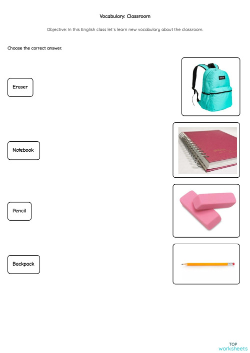 Vocabulary: Classroom. Interactive worksheet | TopWorksheets