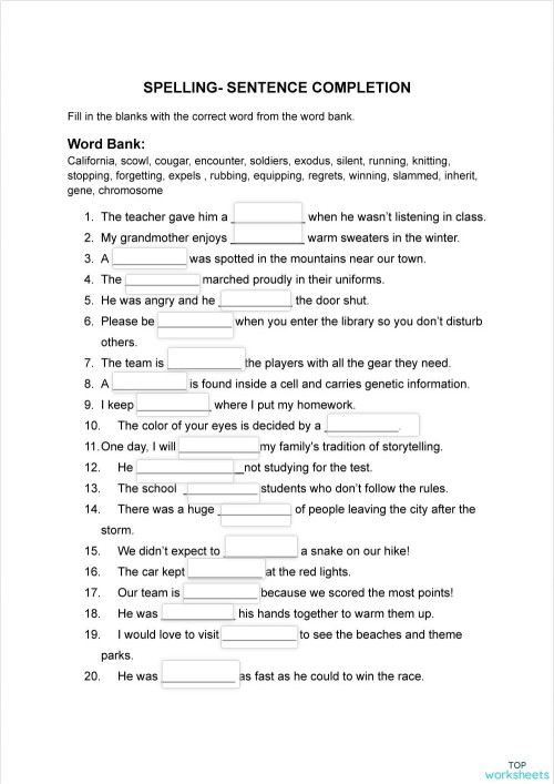 Spelling week 26. Interactive worksheet | TopWorksheets