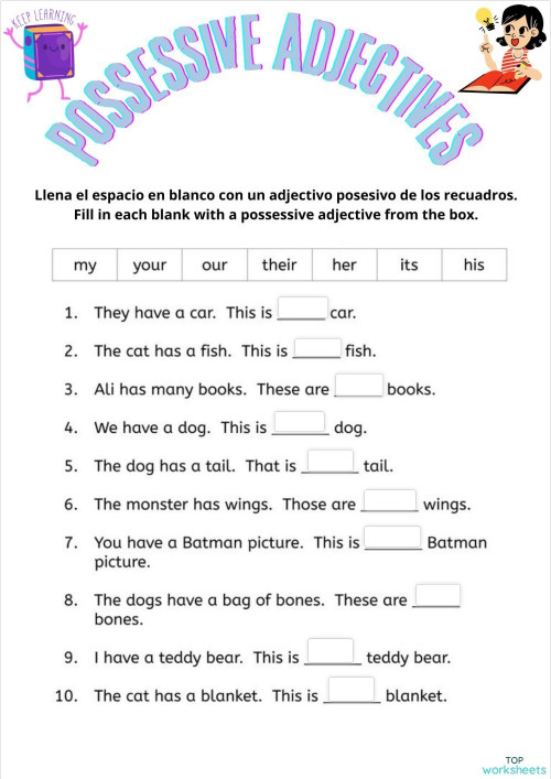 ACTIVITY POSSESSIVE ADJECTIVES 2ND GRADE. Interactive worksheet | TopWorksheets