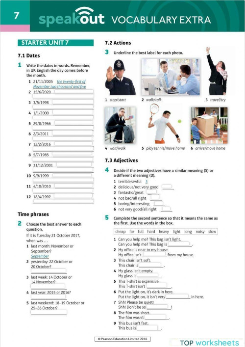 Extra Vocabulary Unit 7. Interactive worksheet | TopWorksheets