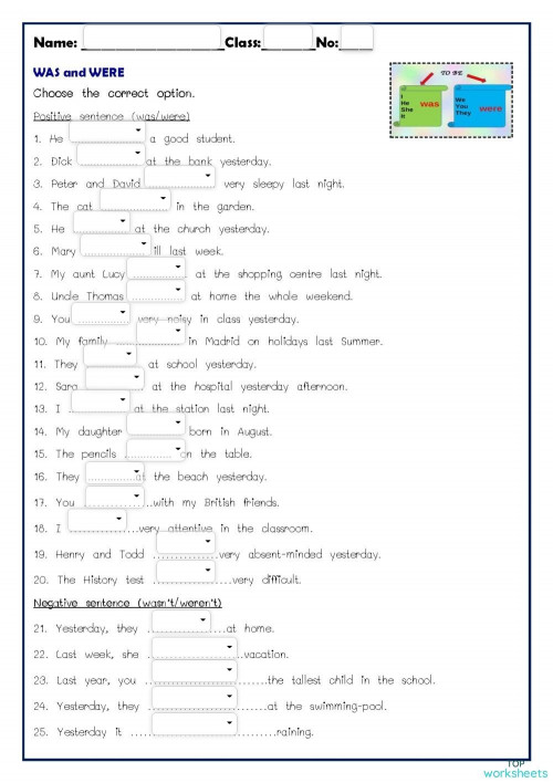 Past simple : was,were. Interactive worksheet | TopWorksheets