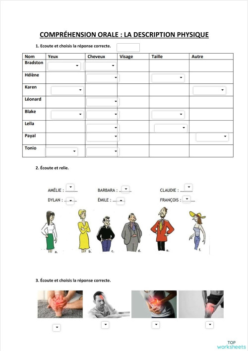 CO: LA DESCRIPTION PHYSIQUE. Ficha interactiva | TopWorksheets
