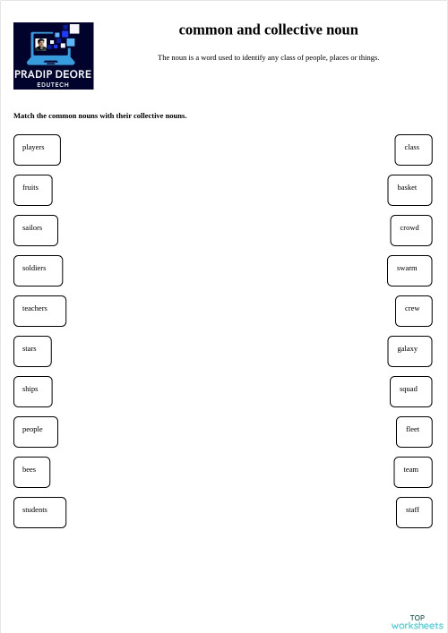 common and collective noun. Interactive worksheet | TopWorksheets