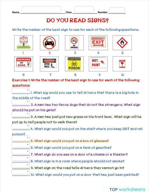 Signs and Notices. Interactive worksheet | TopWorksheets