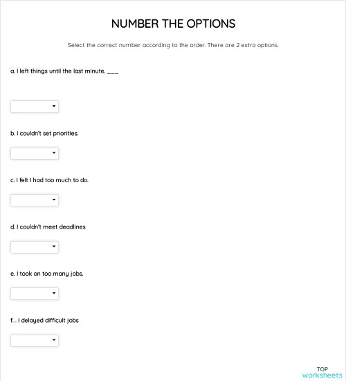 NUMBER THE OPTIONS. Interactive worksheet | TopWorksheets