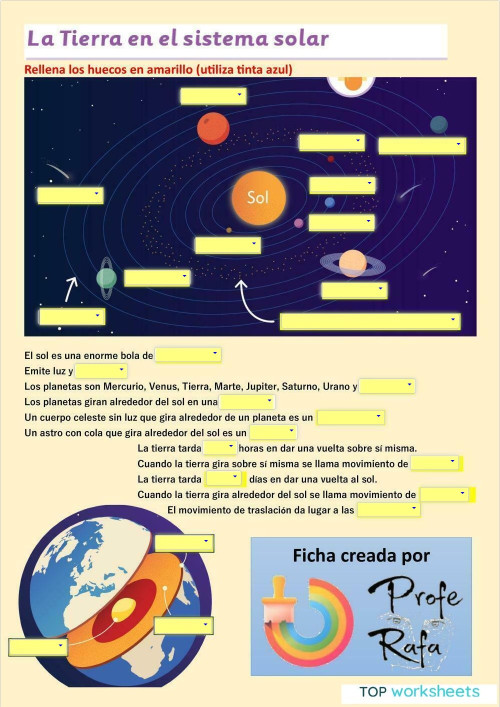 4º - La tierra en el Sistema Solar. Ficha interactiva | TopWorksheets