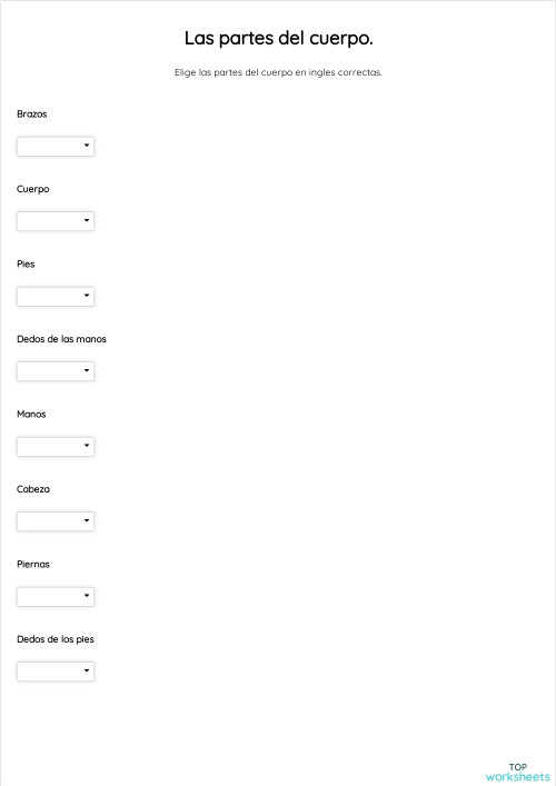 Las partes del cuerpo.. Ficha interactiva | TopWorksheets