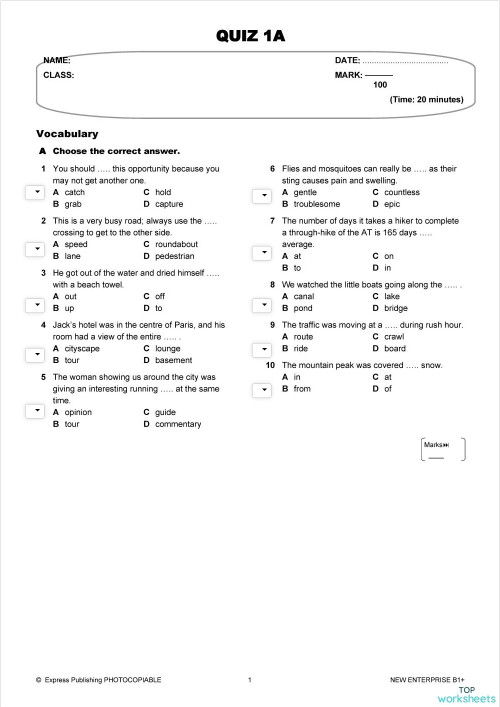 Test 9 class unit 1. Interactive worksheet | TopWorksheets